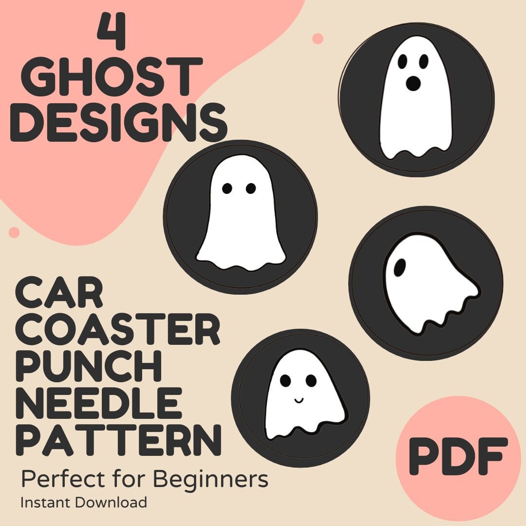Ghost Car Coaster, Punch Needle Coaster for Beginners, Cute Ghost Mug ...