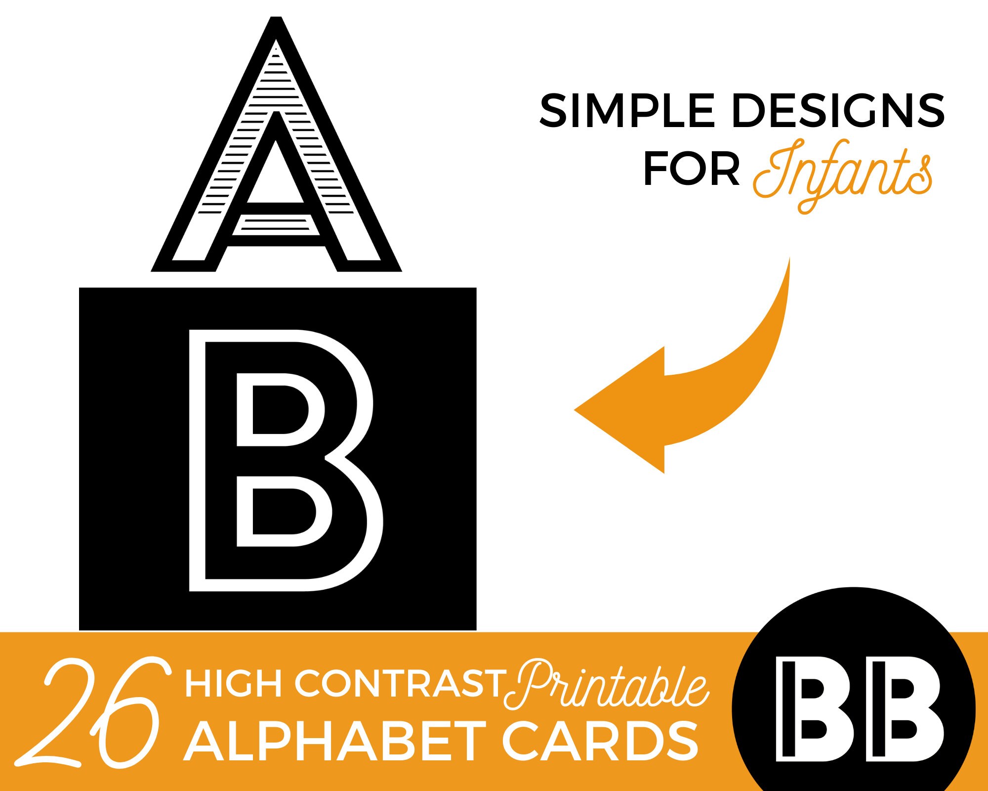 26 High Contrast Alphabet Baby Cards Bundle, Black and White Sensory ...