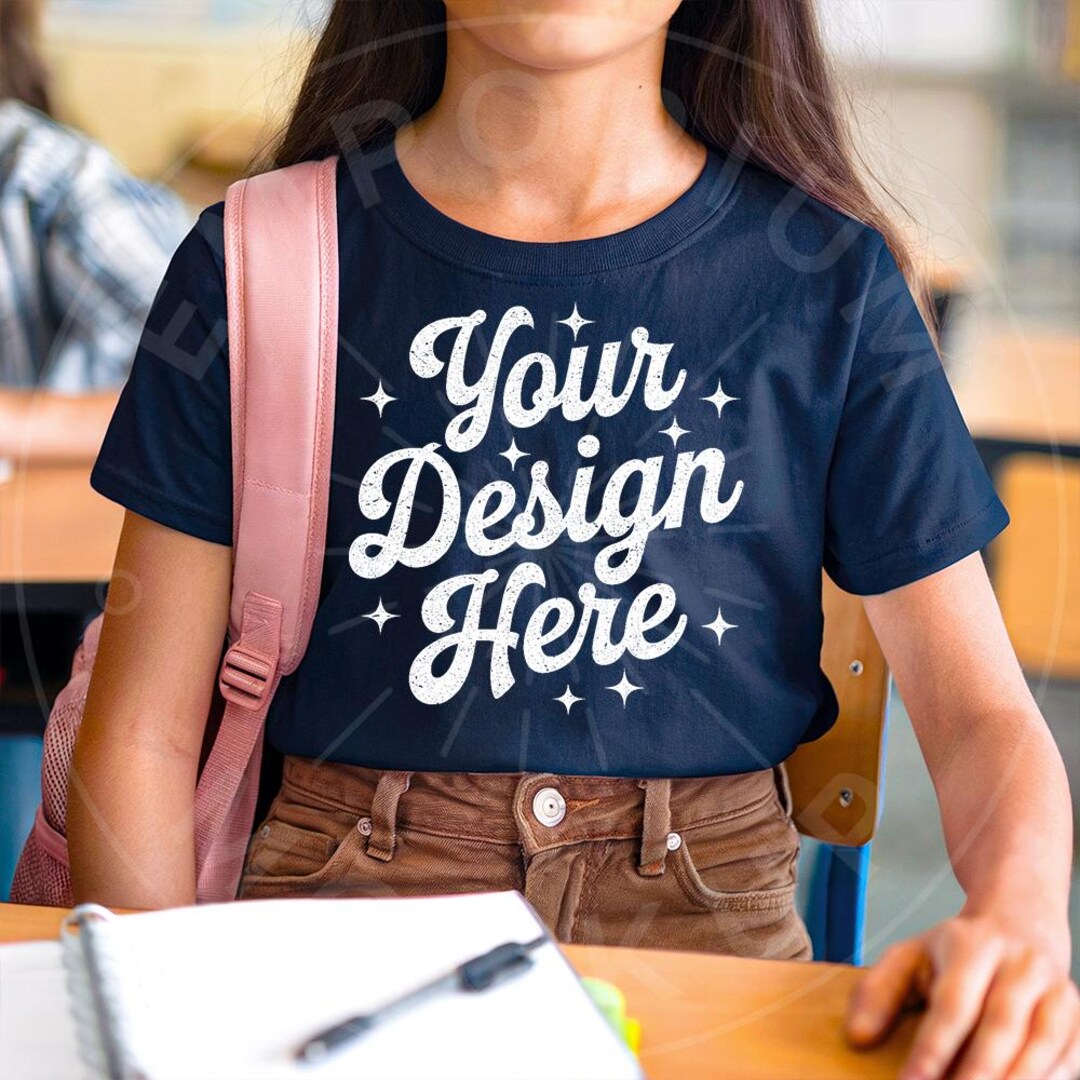 Youth School Theme Navy T-shirt Mockup | Bella Canvas 3001Y Back-to ...
