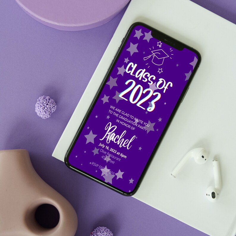 Animated Purple Stars Graduation Invitation 2023 Invitation - Etsy