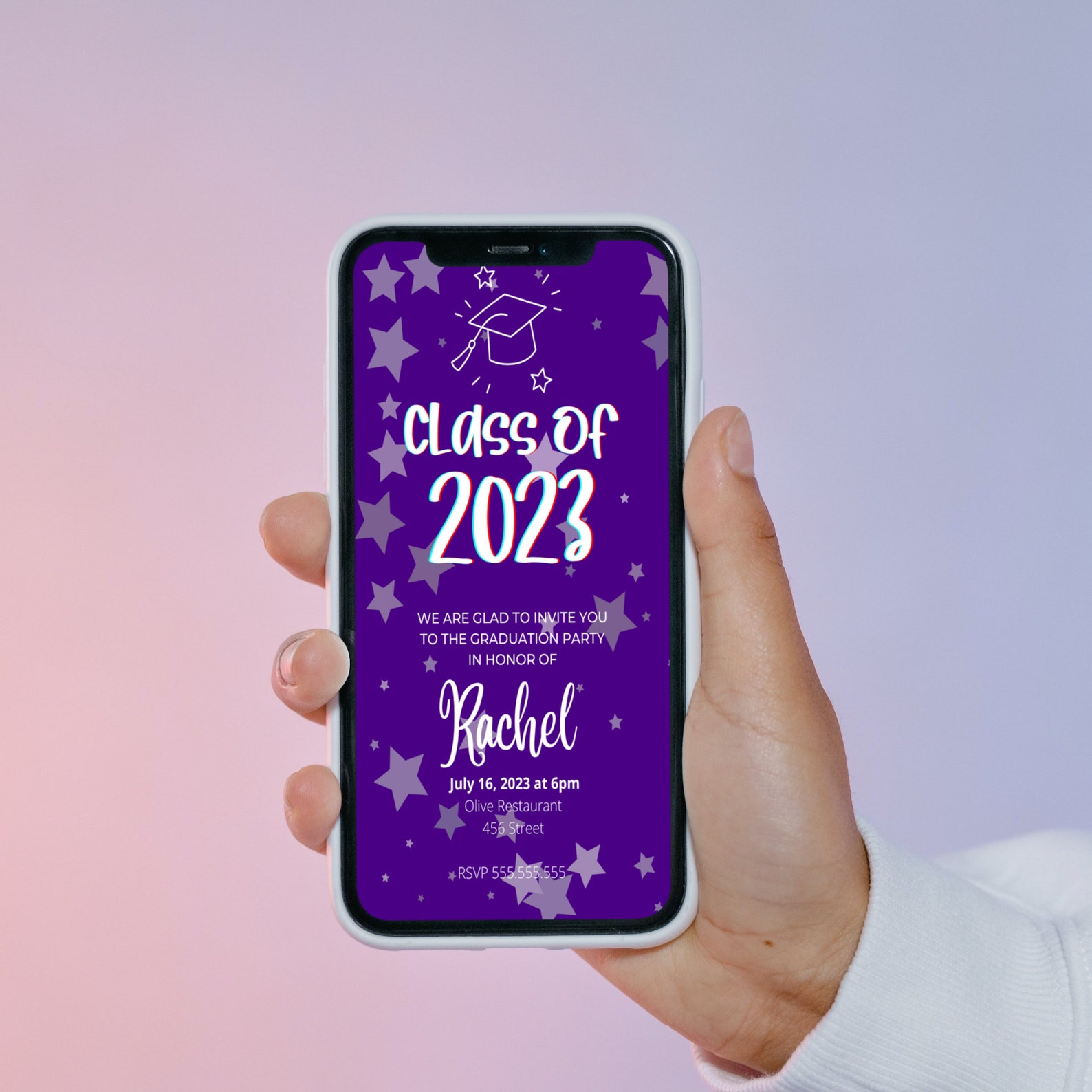 Animated Purple Stars Graduation Invitation 2023, Invitation Template ...