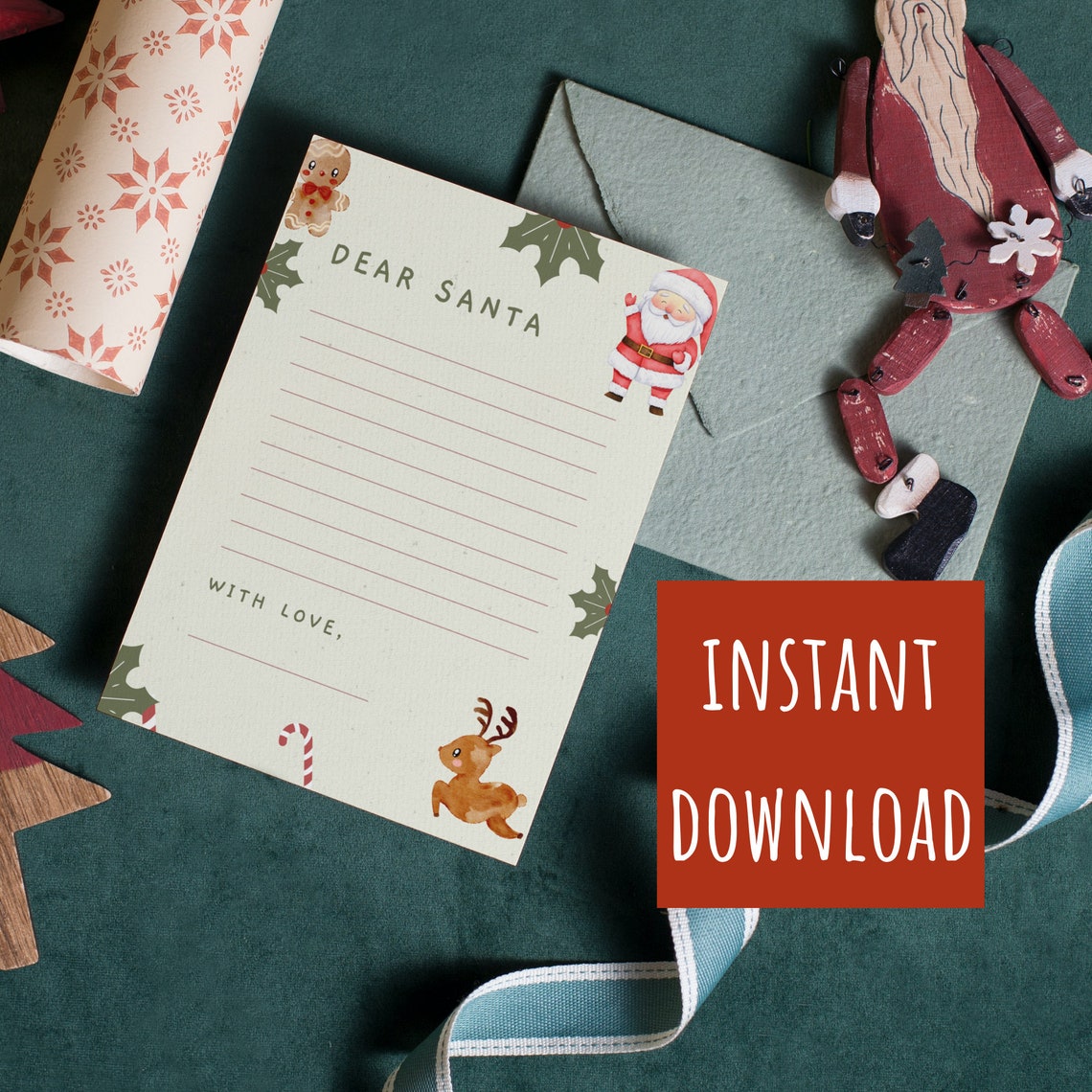 Printable Dear Santa Letter, Letter to Santa, Christmas Wish List ...