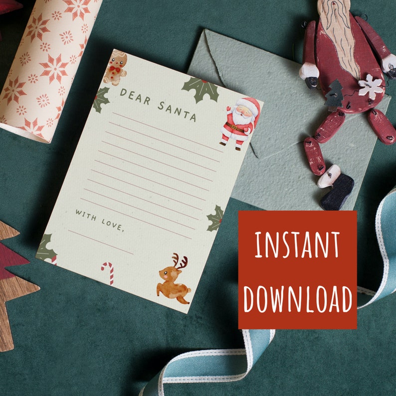 Printable Dear Santa Letter, Letter to Santa, Christmas Wish List ...