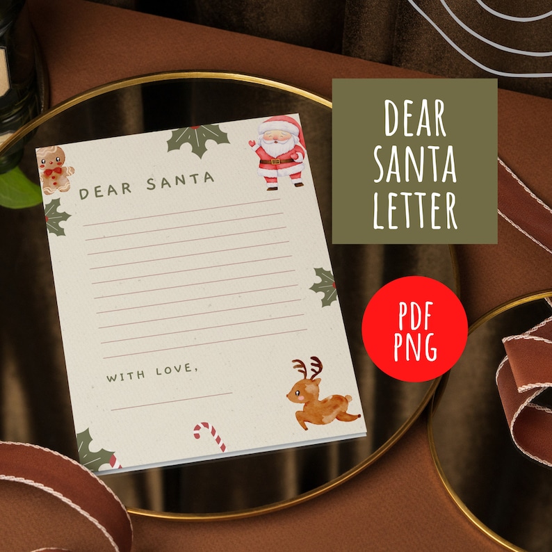 Printable Dear Santa Letter, Letter to Santa, Christmas Wish List ...