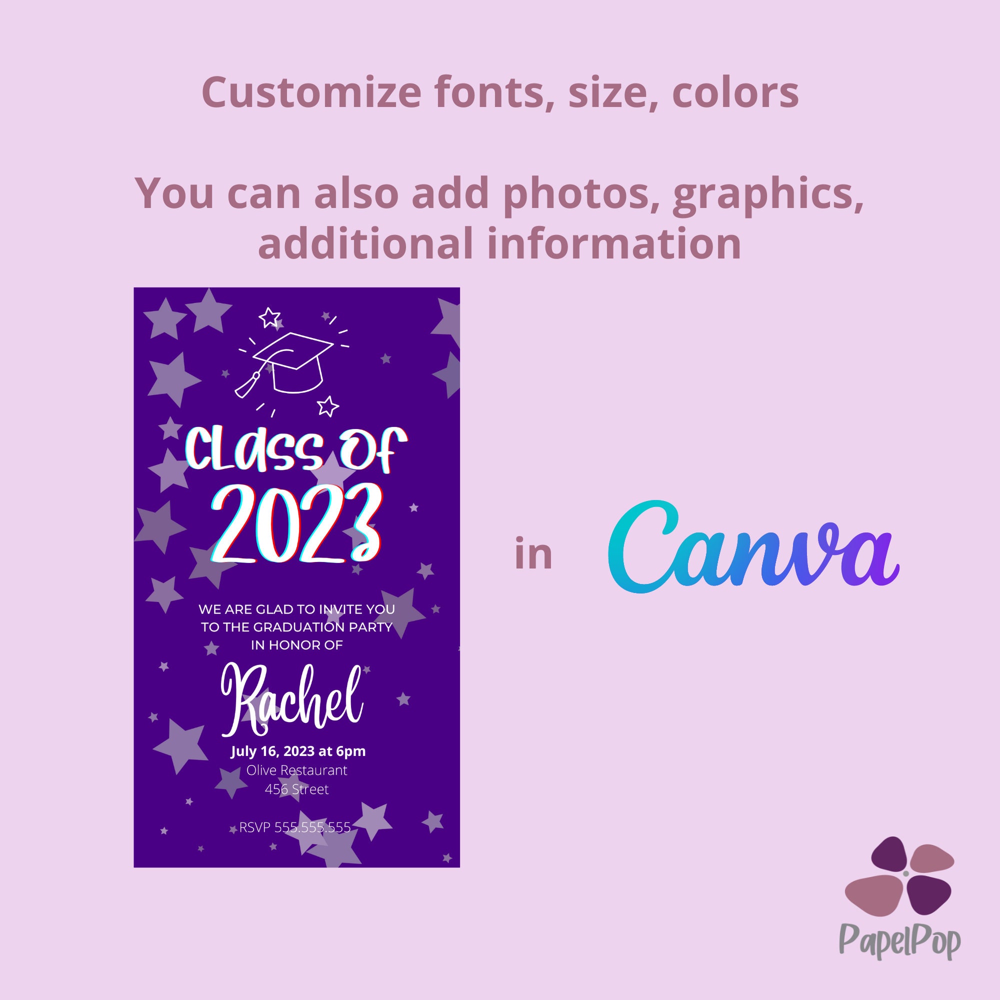 Animated Purple Stars Graduation Invitation 2023, Invitation Template ...