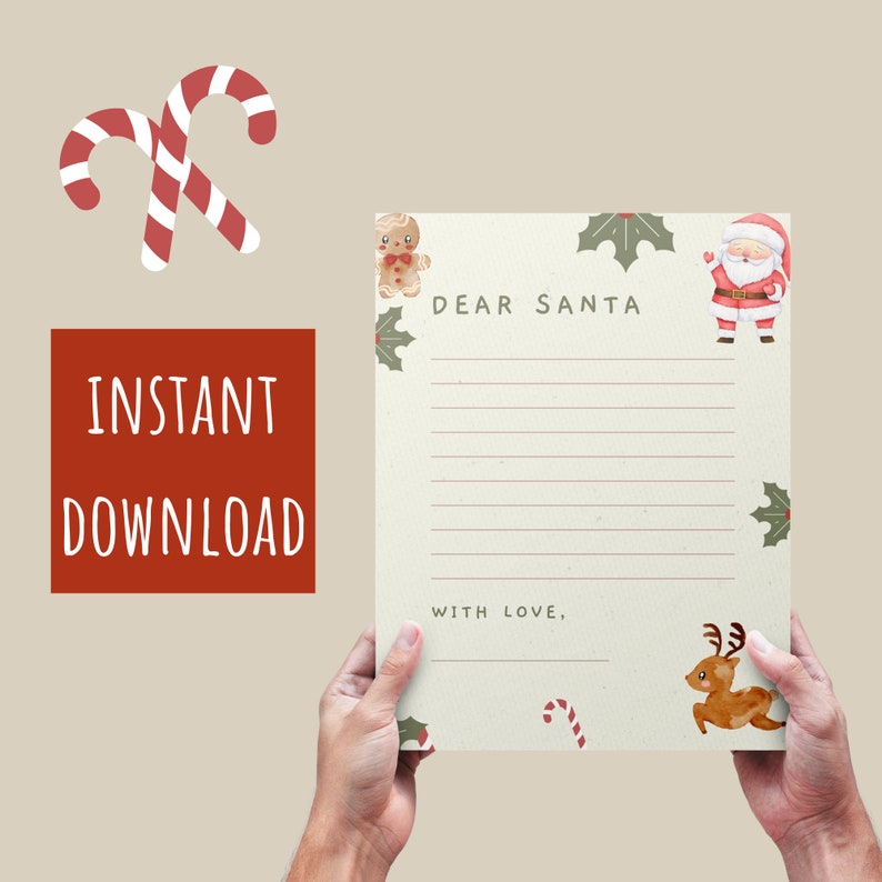 Printable Dear Santa Letter, Letter to Santa, Christmas Wish List ...