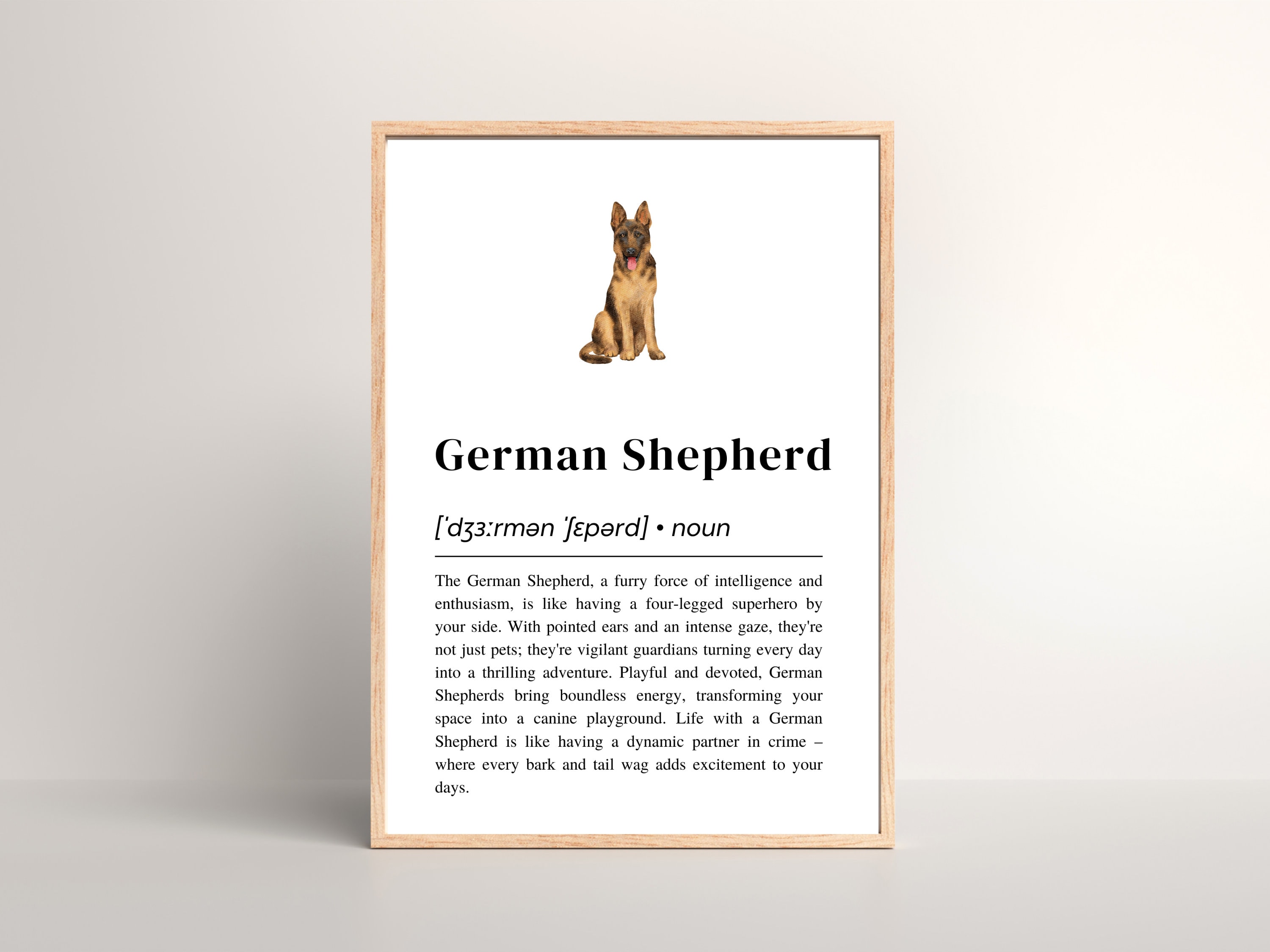 German Shepherd Definition Print A4 Size, Dog Lover Gift, Canine Art ...