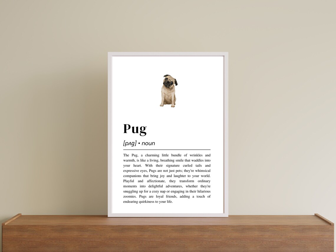 Pug Definition Print - A4 Size, Dog Lover Gift, Canine Art, Pet Decor ...
