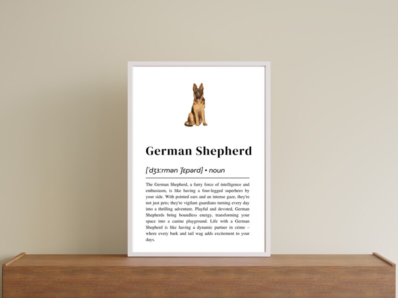 German Shepherd Definition Print A4 Size, Dog Lover Gift, Canine Art ...