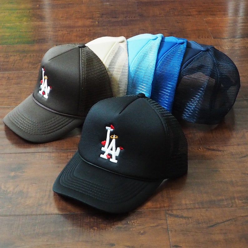 LA Los Angeles Trucker Cap Baseball Hat With Hearts and Halo - Etsy