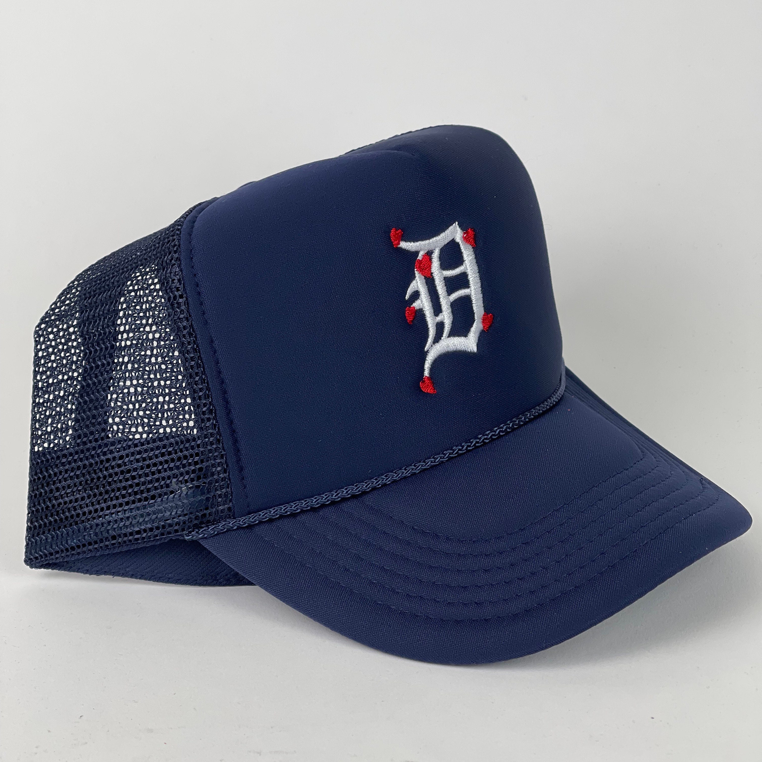 Letter “D” on Navy Trucker Hat / Detroit Baseball Hat With Embroidered ...