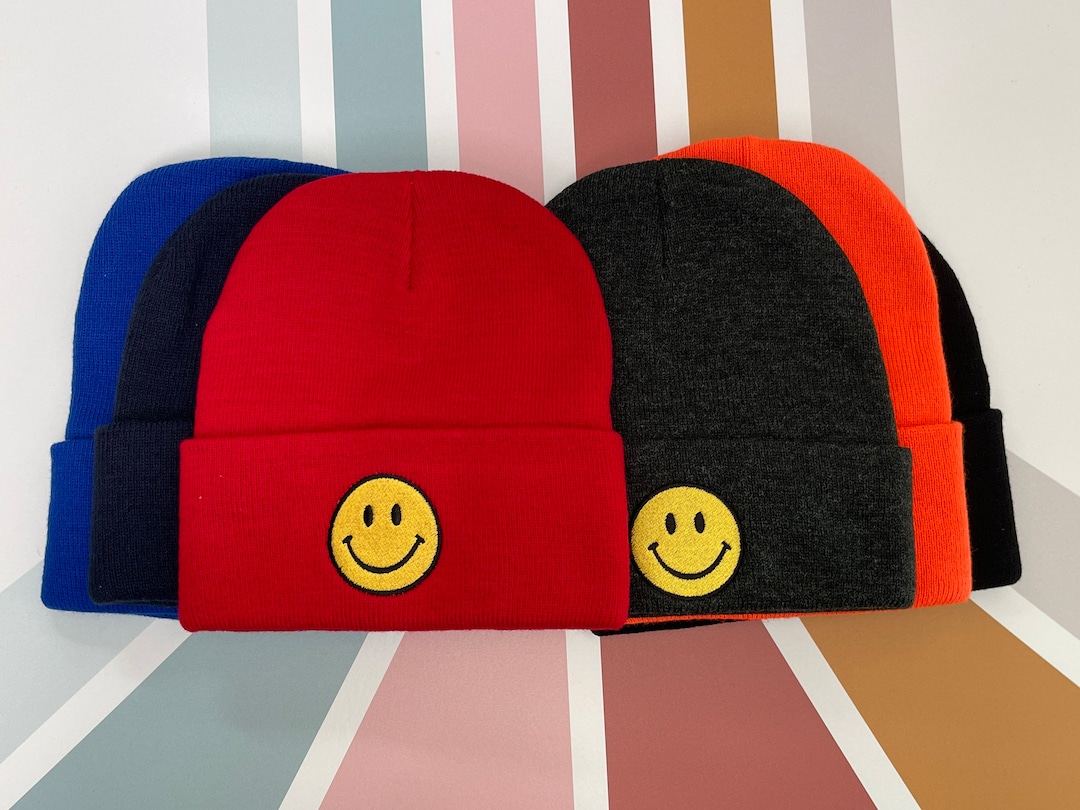 Happy Smiley Face Knit Beanie Hat - Etsy