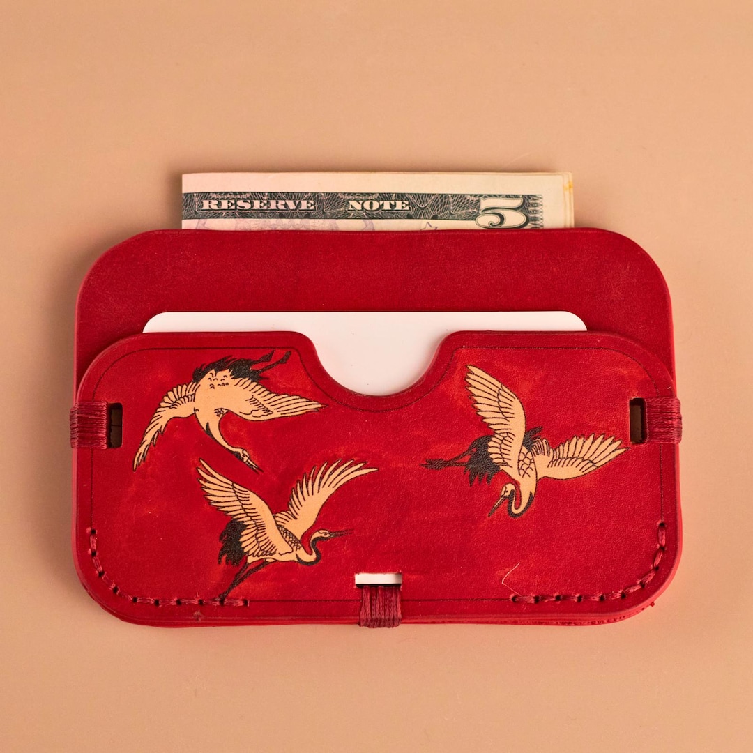Engraved Crane Leather Card Holder: Personalized Slim Wallet - Etsy