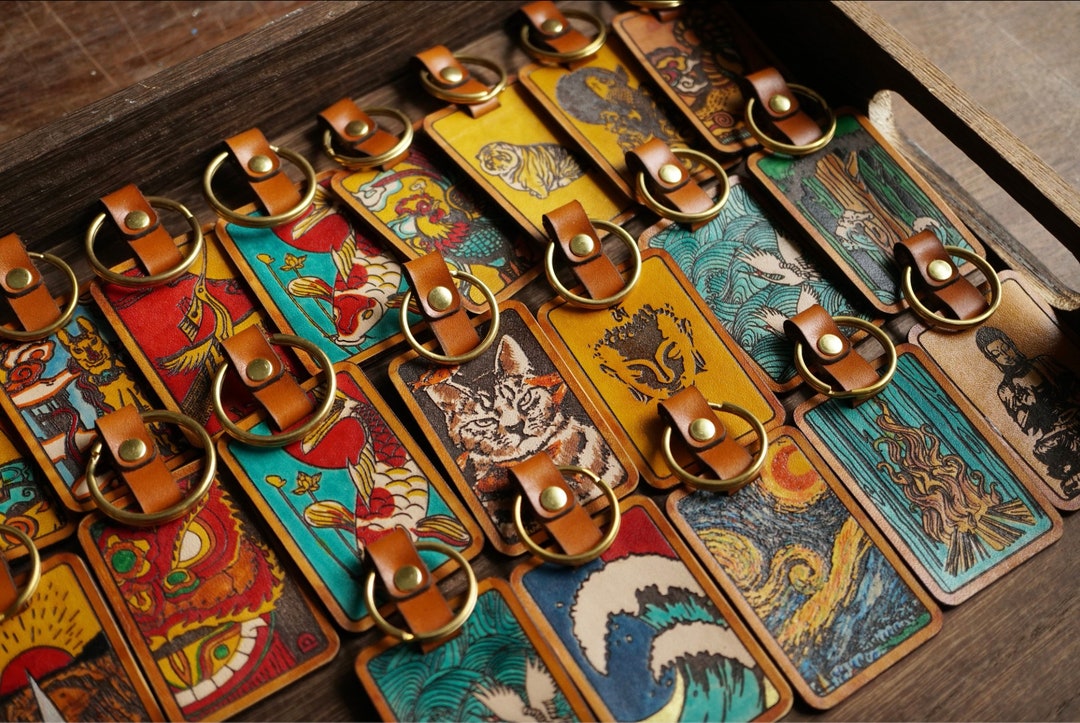 Keychain With Name Tag - Hand-drawn Genuine Leather Keychain - 5 ...