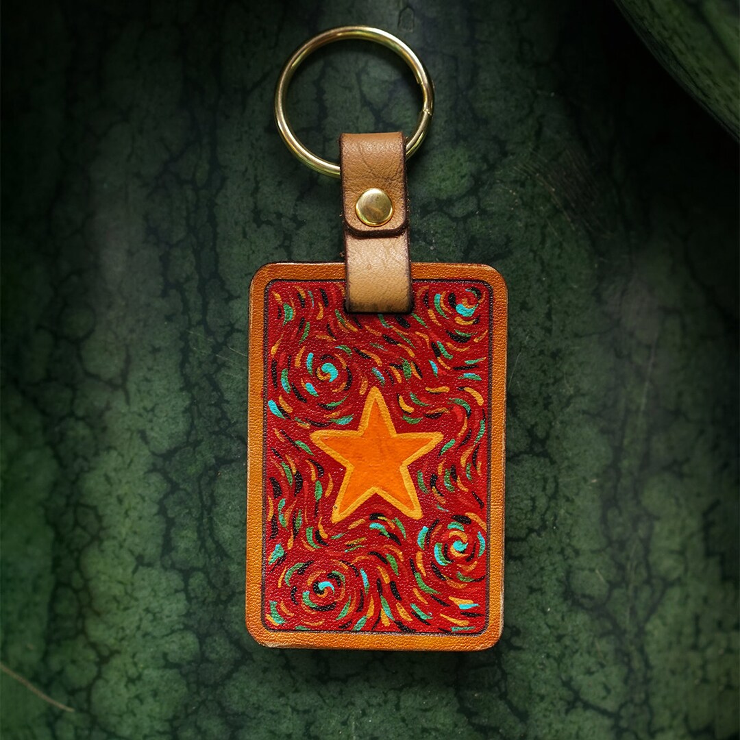 Handcrafted Keychain With Name Tag - Hand Drawn Genuine Leather ...