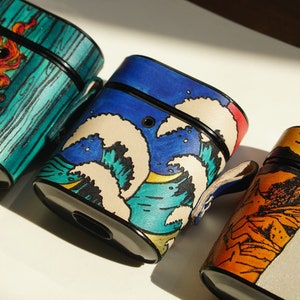 Hand-drawn Design for Airpods 1, 2, 3 Pro Case Leather Airpods Case ...