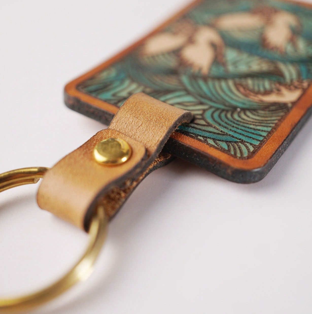Keychain With Name Tag - Hand-drawn Genuine Leather Keychain - Crane ...