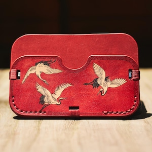 Engraved Crane Leather Card Holder: Personalized Slim Wallet - Etsy