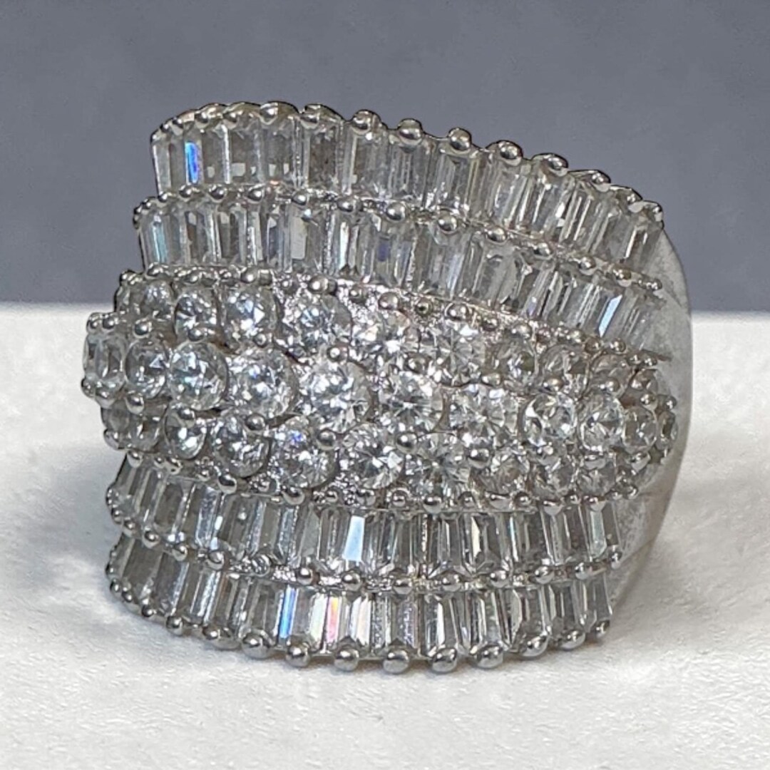 Cz Baguette Wide Band Ring Size 6.5 Signed 925 Silver CN FZN 9.7 Grams ...