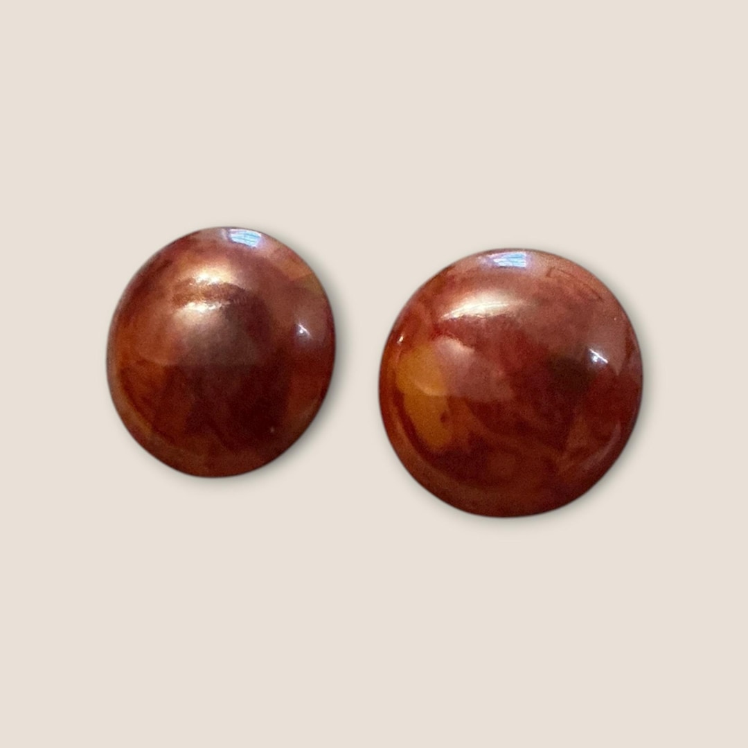 Estate Vintage Bakelite Clip-on Earrings Marbled Amber Brown Round ...