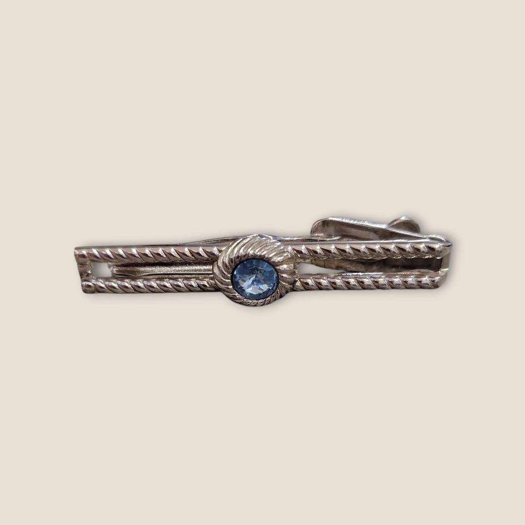Vintage Estate Swank Silver Tone Tie Clip With Blue Rhinestone Accent ...