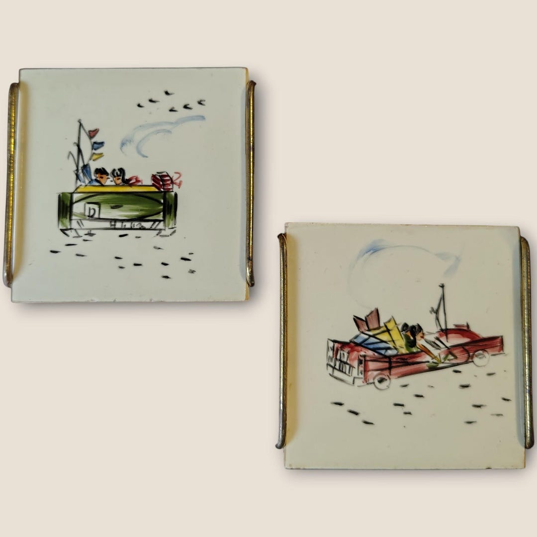 Vintage Miniature Hand Painted Ceramic Coasters Set of 2 With Vintage ...