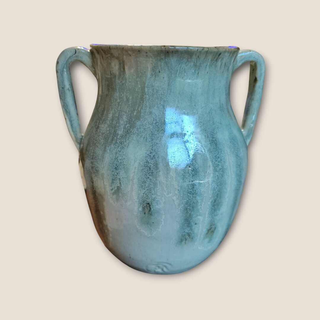 Handcrafted Two-handled Pottery Vase 7.5"h X 8" Glazed Finish Unique ...
