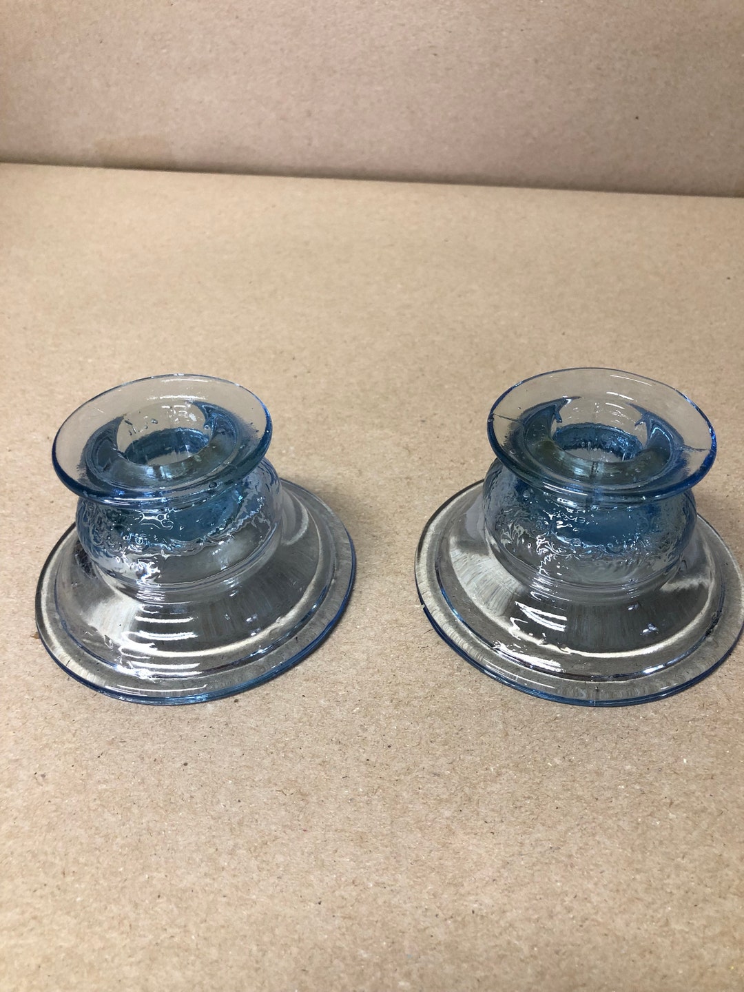 Federal Glass/ Blue Depression/ Madrid Candlestick or Votive Holders ...