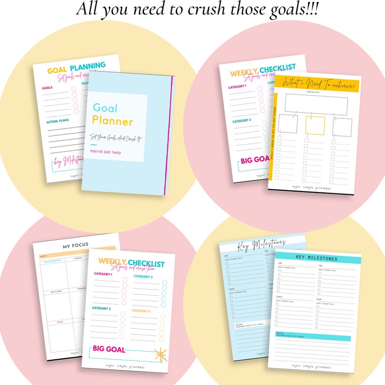 Goal Planner Printable PDF, Printable Goal Tracking Templates Bundle ...