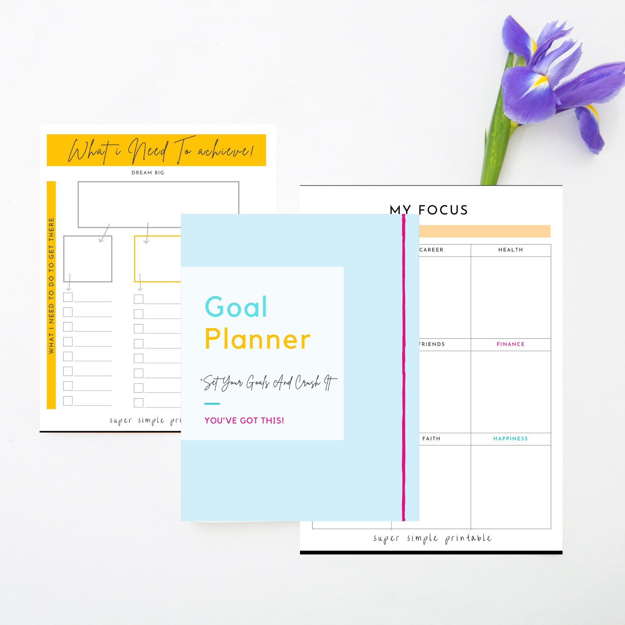 Goal Planner Printable PDF, Printable Goal Tracking Templates Bundle ...