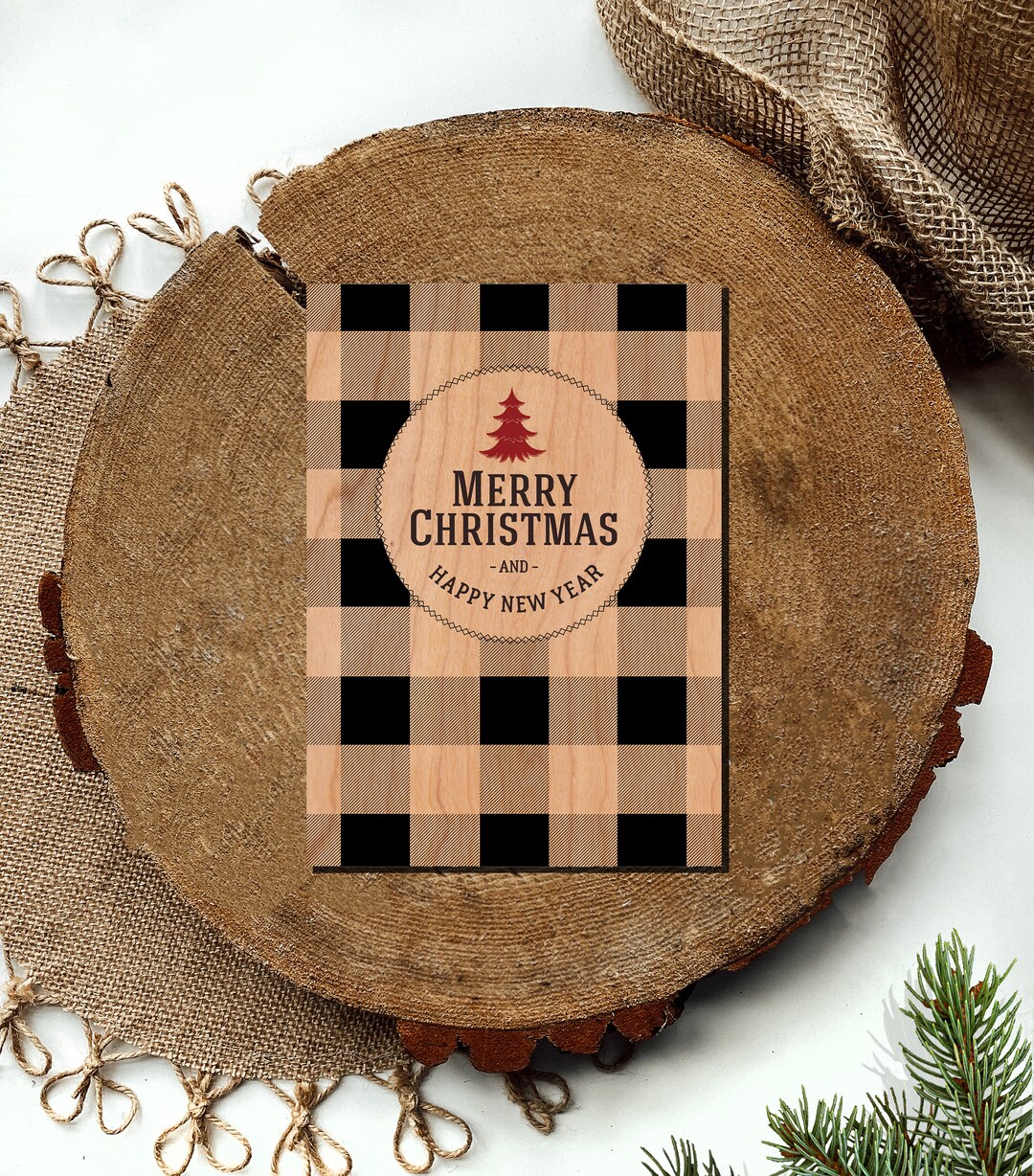 SET OF 25 Wood Christmas Cards - Flannel Merry Christmas - Etsy