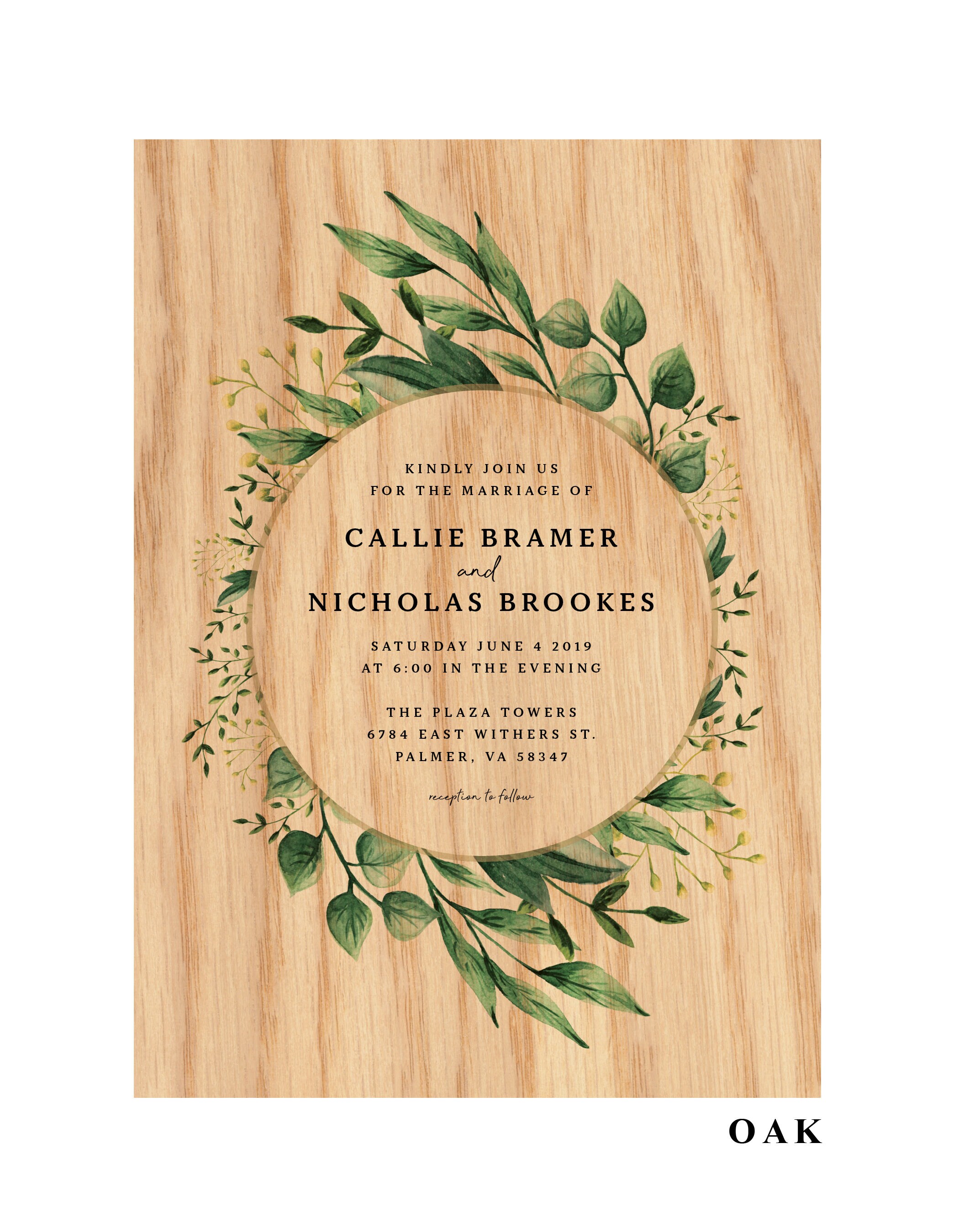 Wood Wedding Invitation Sample - Whimsical Greenery Design - Etsy