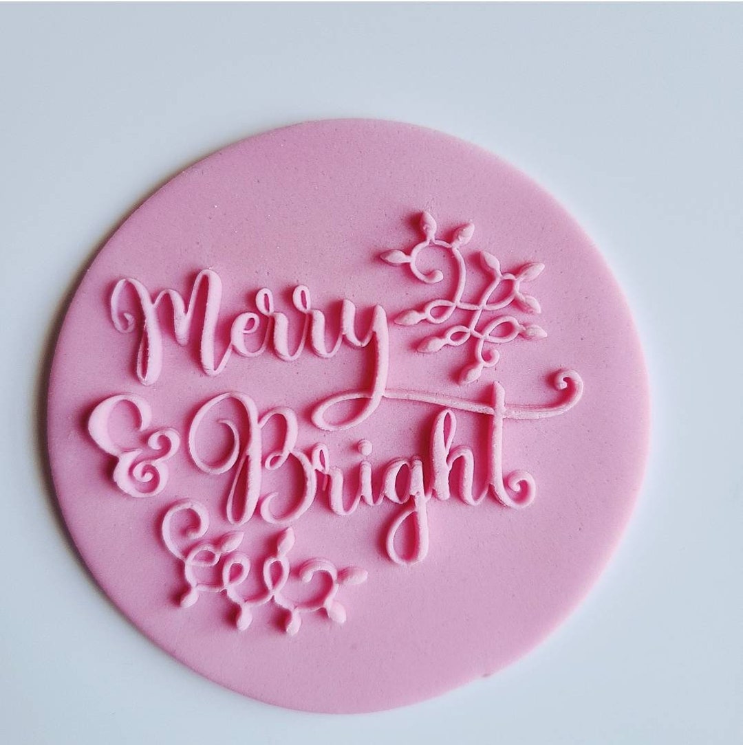 Christmas Fondant Stamp| Merry and Bright Cookie Embosser| Cupcake ...