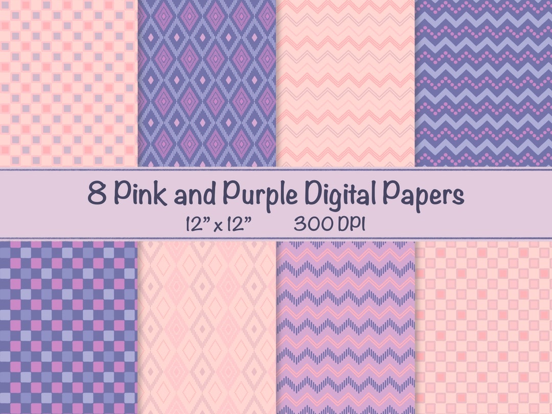 Pink and Purple Digital Motif Papers, Girly Scrapbook Paper, Spring ...