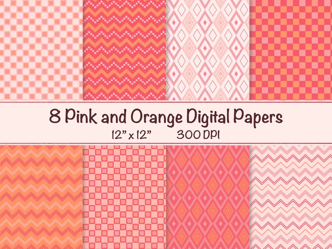 Pink and Orange Digital Motif Papers, Summer Scrapbook Paper, Spring ...