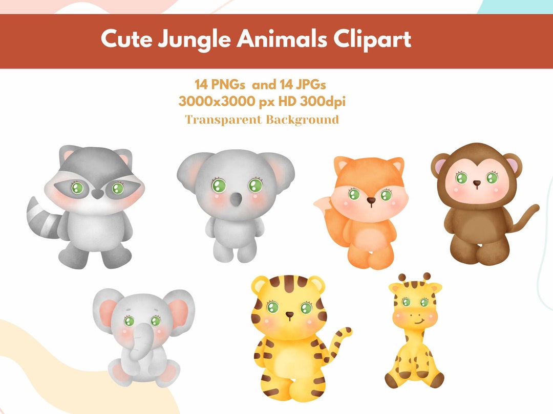 Cute Jungle Animals Clipart - Etsy