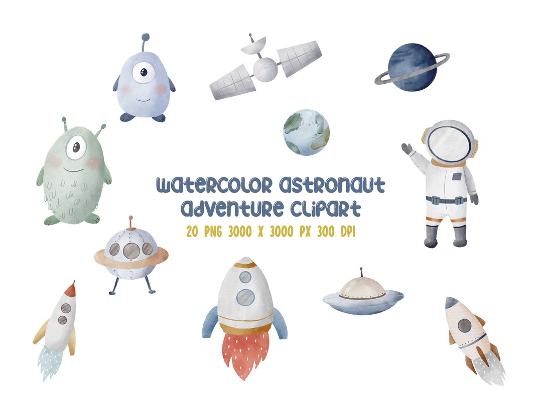 Watercolor Astronaut Adventure Clipart - Etsy