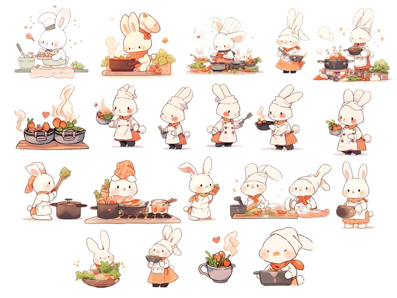 Cute Chibi Rabbit Cooking on Kitchen - Etsy