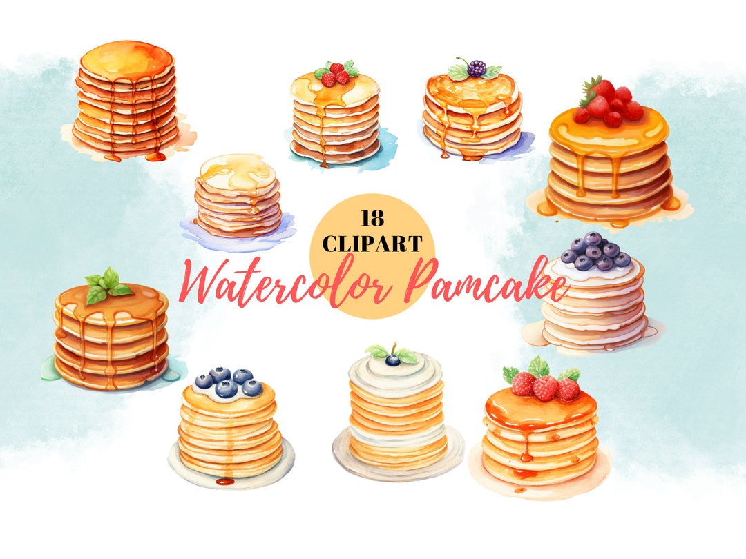 Watercolor Pancakes, Breakfast Pancakes, Watercolor Digital Images ...