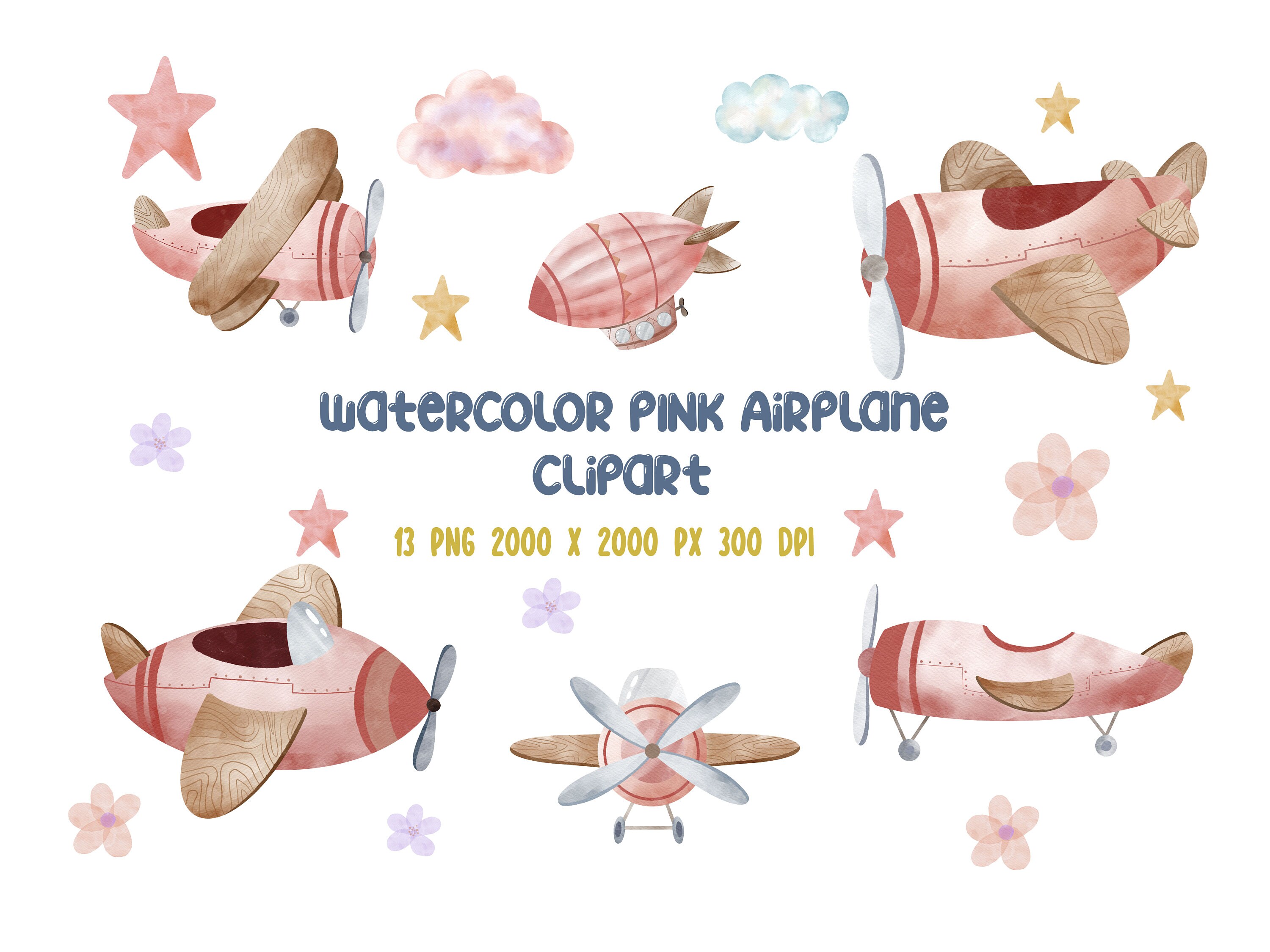 Watercolor Pink Airplane Travel Clipart - Etsy