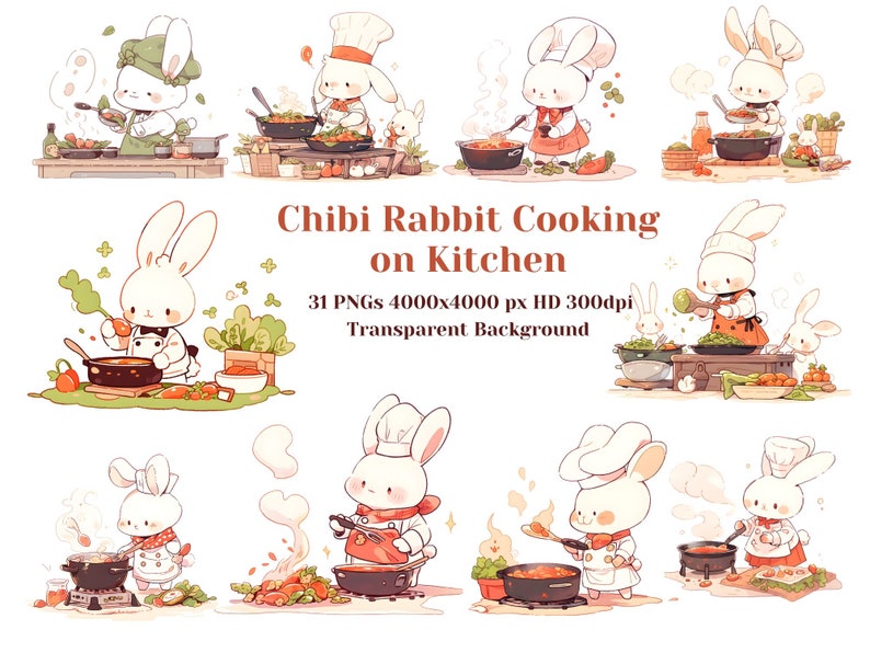 Cute Chibi Rabbit Cooking on Kitchen - Etsy