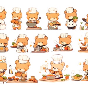 Cute Bear Cooking on Kitchen - Etsy