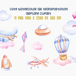Watercolor Air Transport Clipart - Etsy
