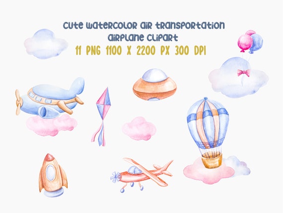 Watercolor Air Transport Clipart - Etsy