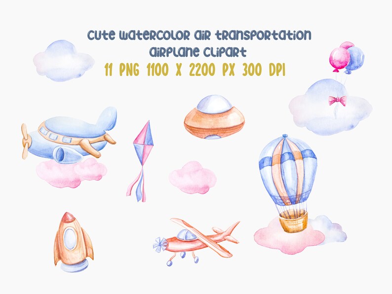 Watercolor Air Transport Clipart - Etsy
