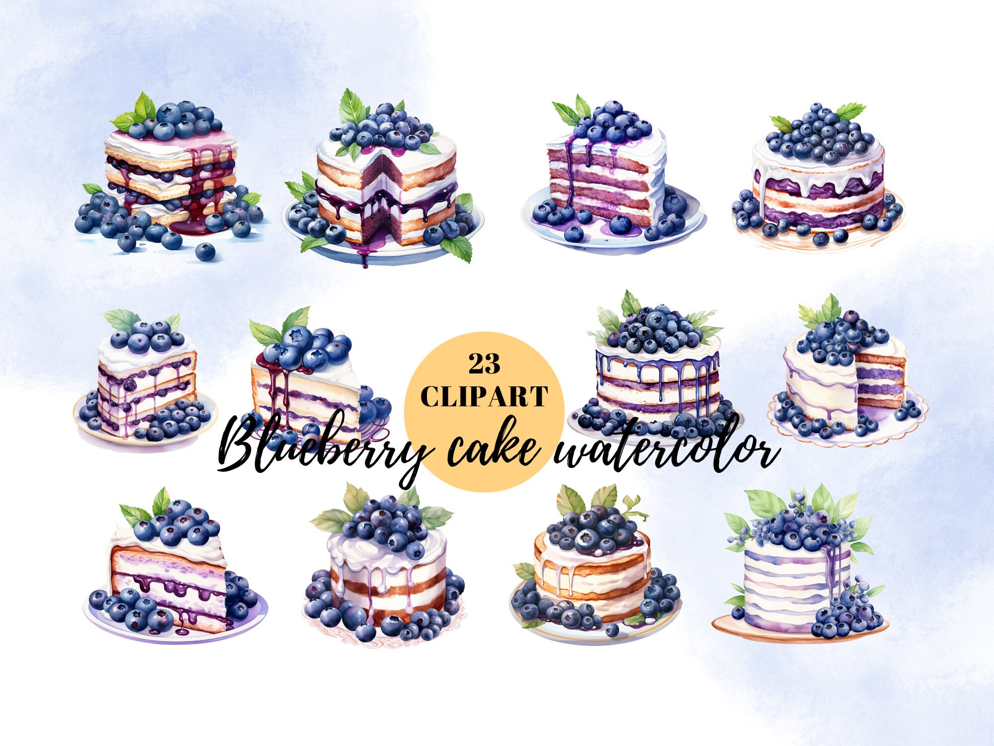 23 Watercolor Blueberry Clipart , Cake PNG Transparent Background - Etsy
