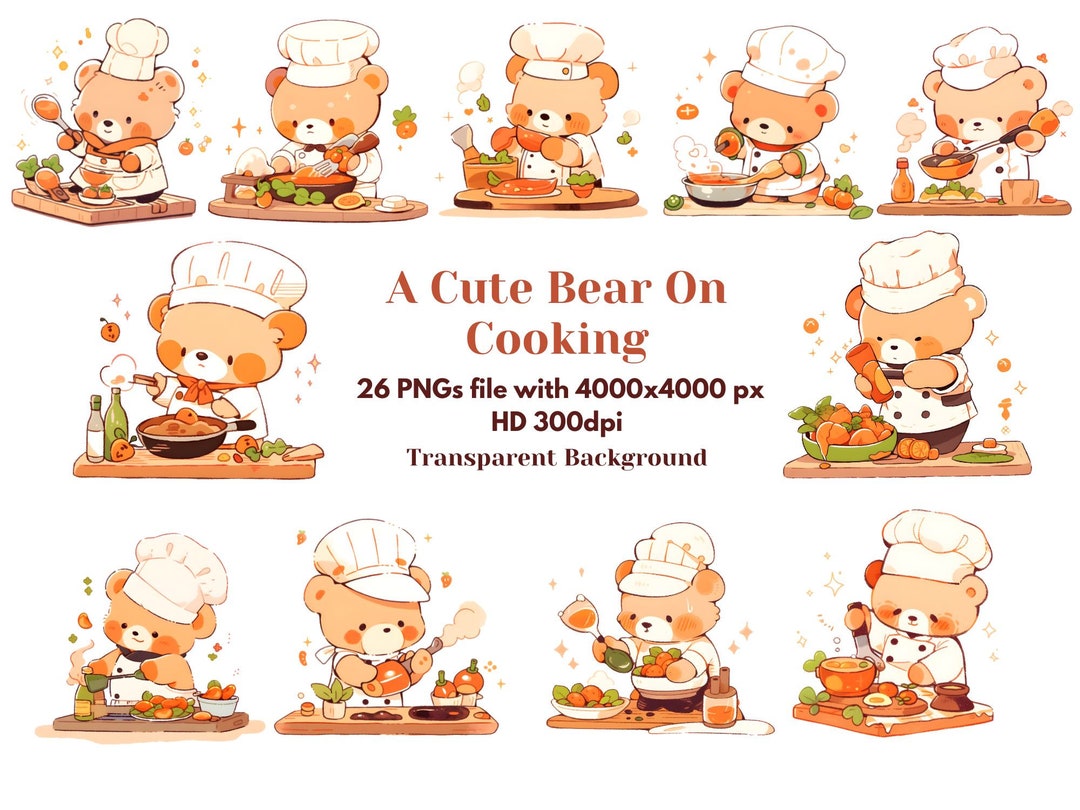 Cute Bear Cooking on Kitchen - Etsy