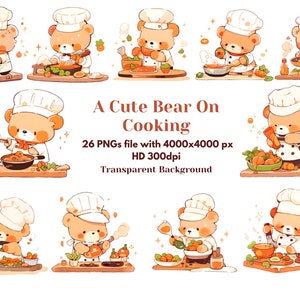 Cute Bear Cooking on Kitchen - Etsy