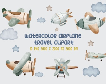 Airplane Teddy Bear Watercolor Clipart Bundle 9 High Quality - Etsy
