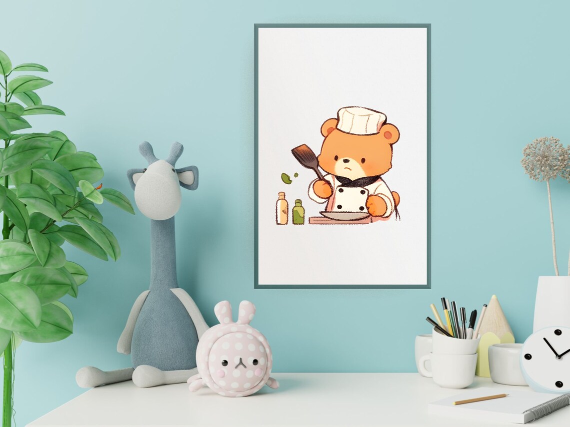 Cute Bear Cooking on Kitchen - Etsy